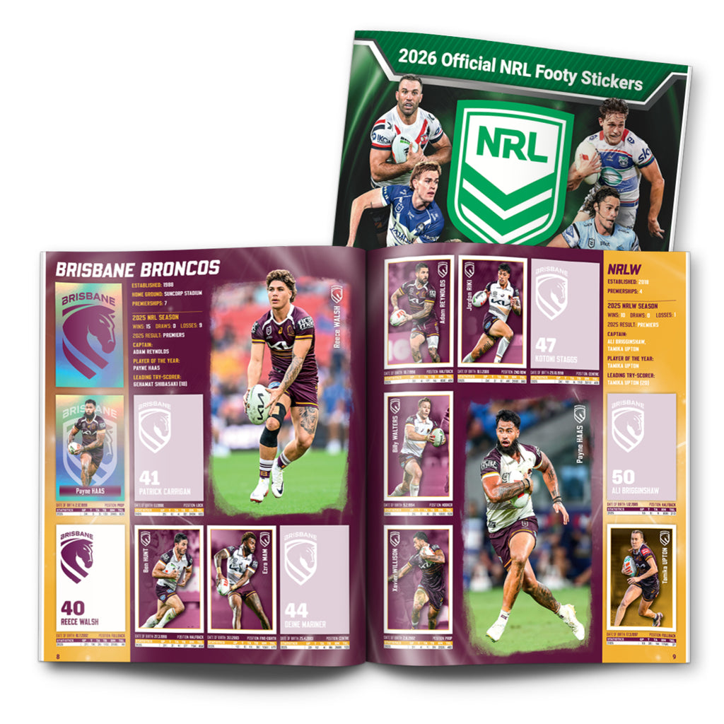 2026 Official NRL Footy Stickers Book Bundle – Select Cards